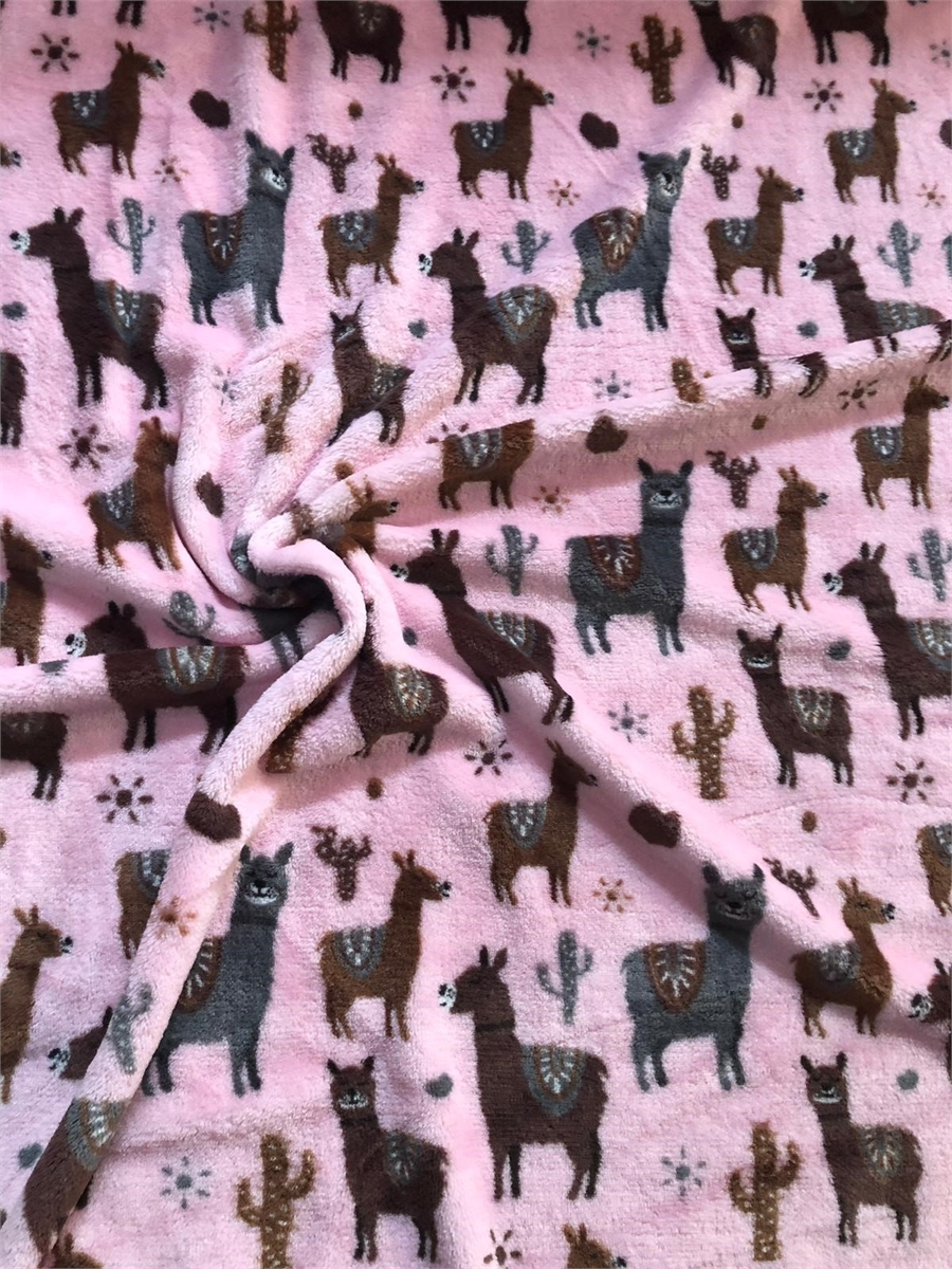 Double Sided Super Soft Cuddle Fleece Fabric Material - PINK LLAMA ...