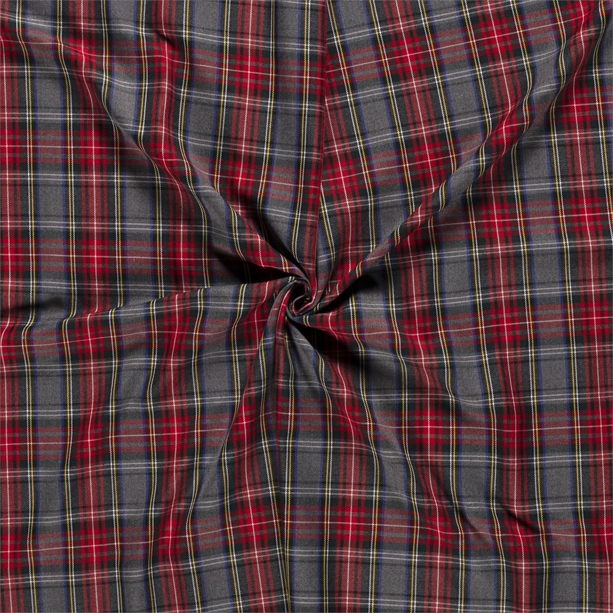 Scottish Tartan Check Fabric Material - GREY RED - CRS Fur Fabrics